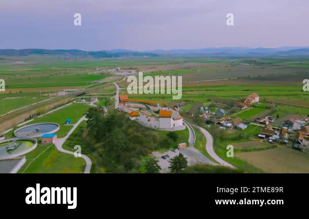 Drone footage of the medieval fortified outpost at Feldioara, Brasov ...