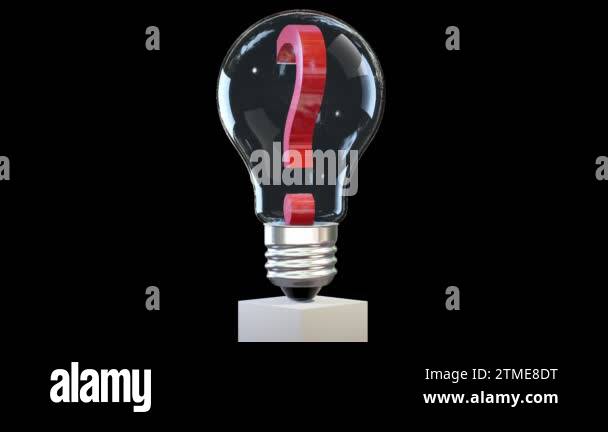 3D question mark revolving inside of a classic lightbulb, loop, against ...