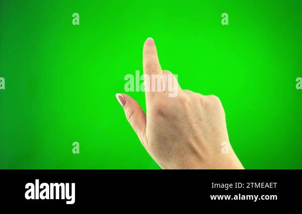 woman hand dialing phone numbers on virtual smartphone at greenscreen ...