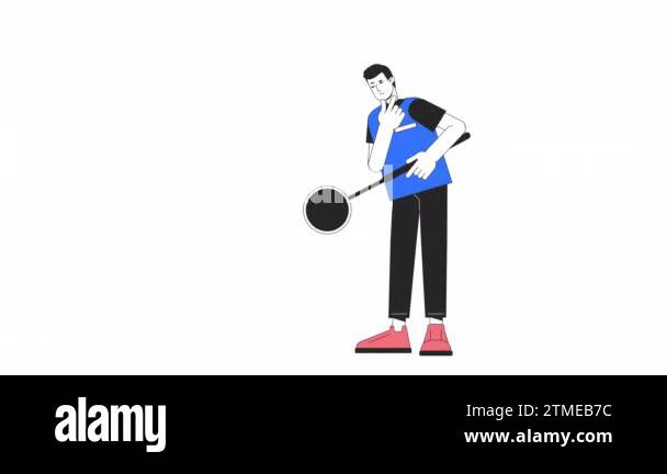 Animated asian man with loupe. Male scientist holding magnifying glass ...