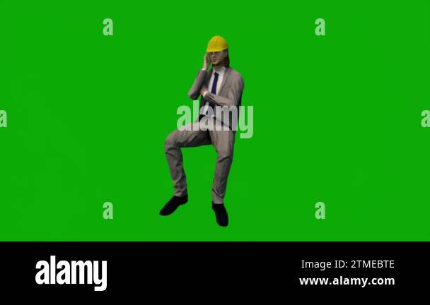 3d man manufacturing factory engineer on green screen talking walking ...