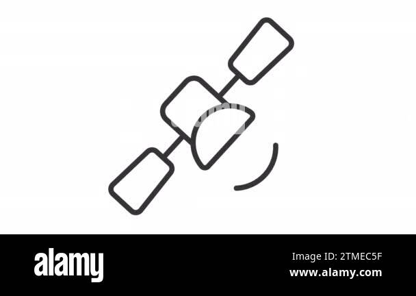 Animated satellite linear icon. Spacecraft transmitts signal animation ...