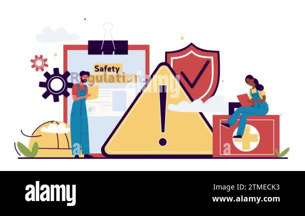 Occupational safety video concept. OSHA metaphor. Moving man conducts ...