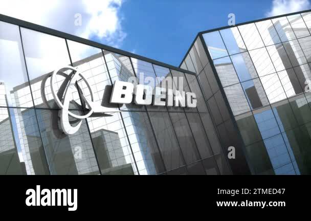 June 2018,Editorial use only, 3D animation, Boeing logo on glass ...