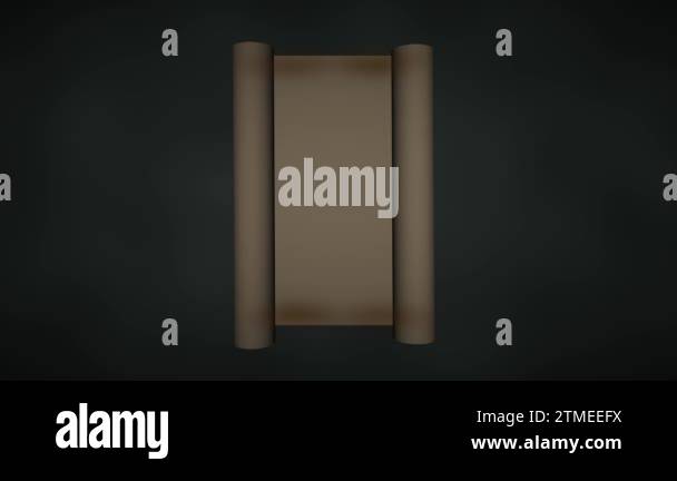 Empty vintage style parchment scroll opens and closes animation ...