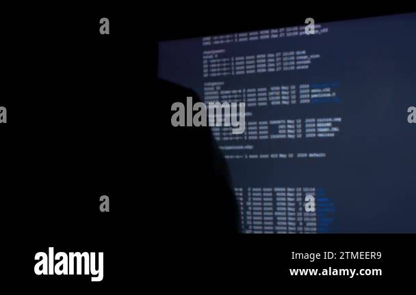 Hacker In Hood Cracking Code Using Computers In Dark Room Stock Video 9524