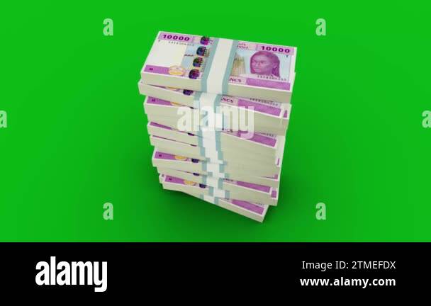 3d animation of stacks of 10000 central African cfa franc notes falling ...