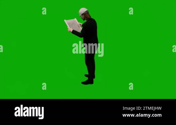 3d male contractor engineer animated on green screen talking walking ...