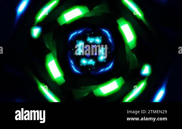 vj loop sci-fi blue green light in rotate tunnel in dark for music background. High quality 4k ...