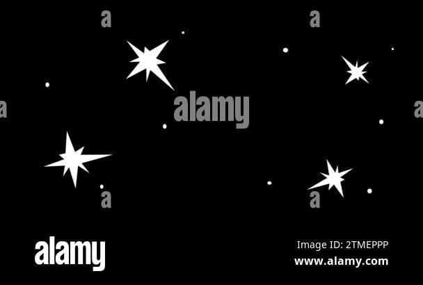 White animated shining cosmic star and sparkle shapes on black ...
