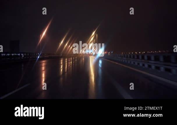 Bad weather conditions and poor visibility while driving. Driving a car ...