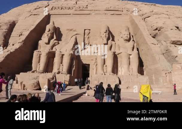 Four colossal statues of Ramesses II guard the entrance to his famous ...