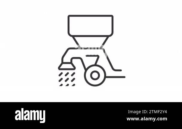 Animated seed drill linear icon. Machine scatters grains line animation ...