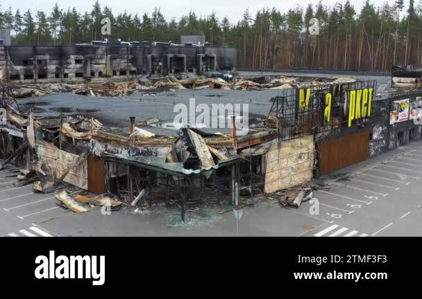 aftermath of shelling in Bucha, Kyiv Oblast, Ukraine, during the spring ...
