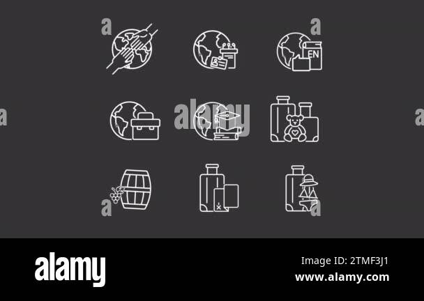 Tourism white line animation. Rotating globe. Travel by plane. Trip ...