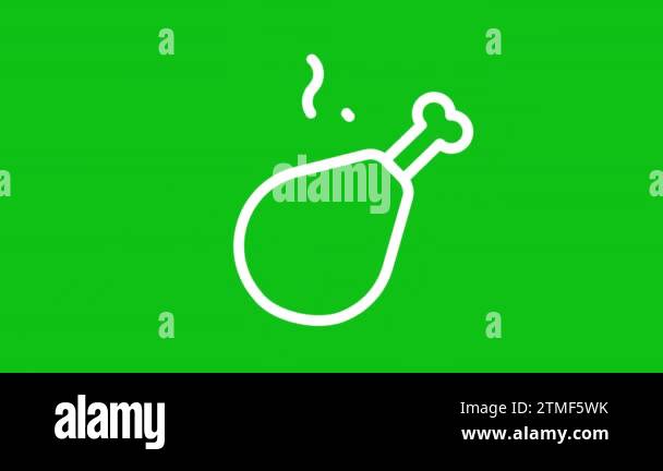 Animated drumstick white line icon. Single fried chicken leg moving ...