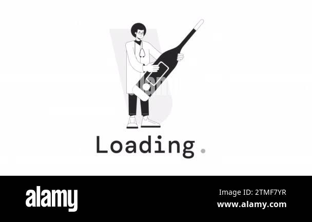 Body temperature bw loader animation. Male doctor holding thermometer ...