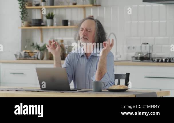 Remote job, relaxation during work, distance online learning. Caucasian ...