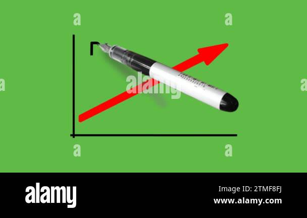 Draw close view result show by red graph line upward on paper with ...