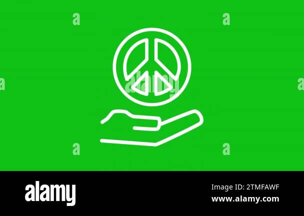 Animated CND symbol white line icon. Pacifism emblem floating over hand ...
