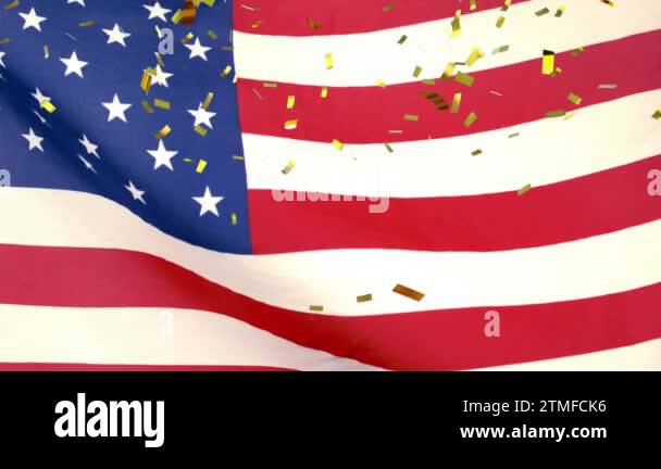 Animation of confetti falling over flag of united states of america ...