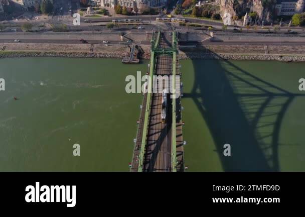 Aerial view of Budapest Szabadsag hid Liberty Bridge or Freedom Bridge ...