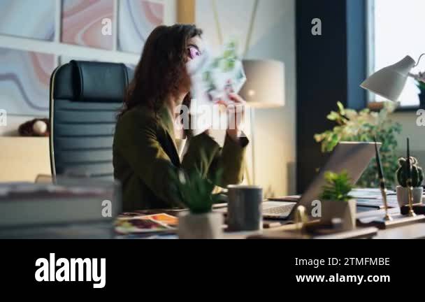 Displeased angry business woman arguing at video call sitting modern ...