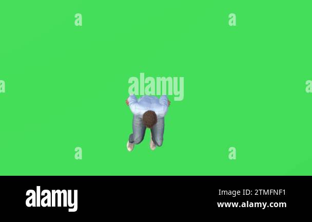 3D young American man in green screen sitting and sleeping on the floor ...