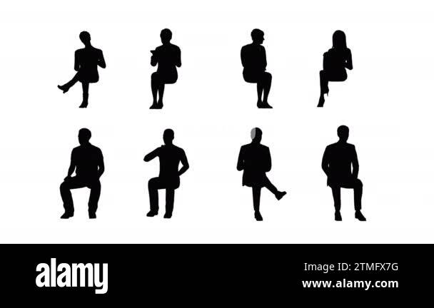 Black body shape graphics,front view people sitting on white background ...