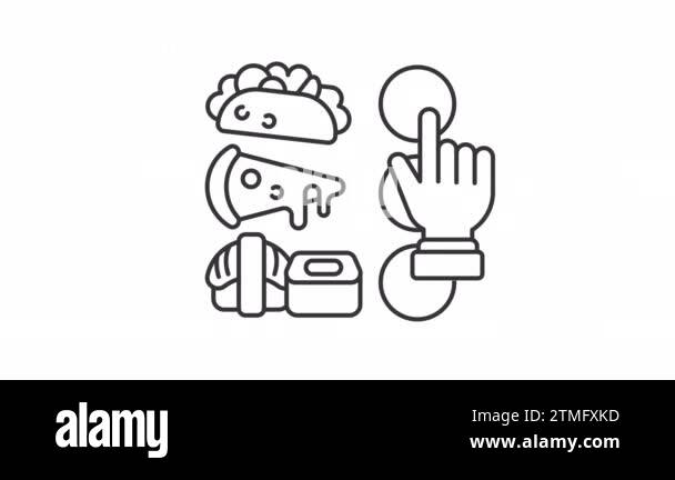 Choosing cuisine icon animation. Animated line hand moves between ...
