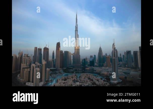 DUBAI, UAE - CIRCA 2022: Dubai Downtown skyline morning time lapse with ...