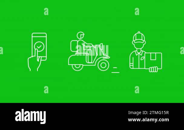 Delivery services white line icons. Order receiving animation. Online shopping. Courier service ...