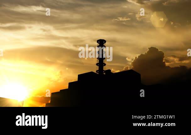 Chernobyl power plant, Russia over sunset, 3d animation Stock Video ...