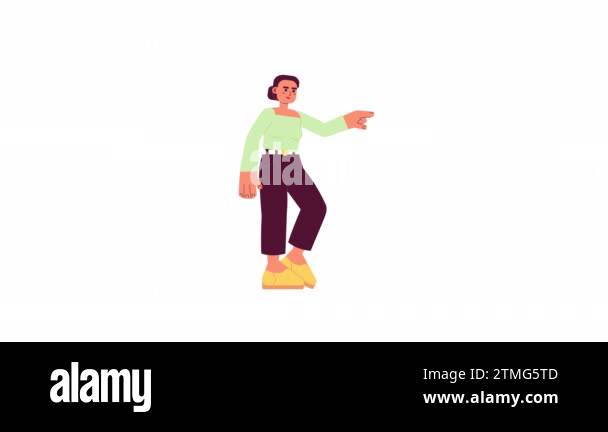 Animated woman tapping side. Lady in casual clothes touching, gesturing ...