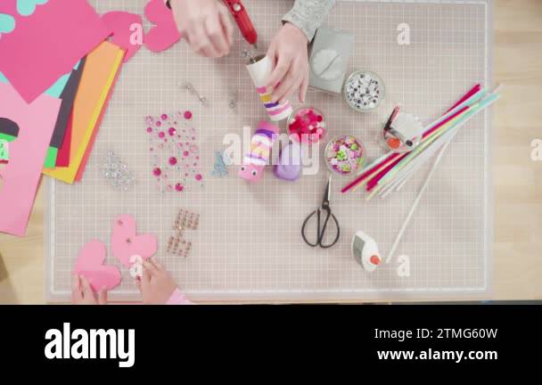 Flat lay. Kids papercraft. Making paper bugs out of the empty toilet ...