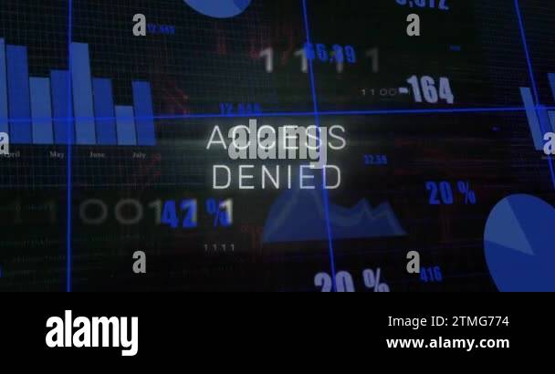 Animation of access denied text over graphs, currency symbols, changing ... Animation of access denied text over graphs, currency symbols, changing ...