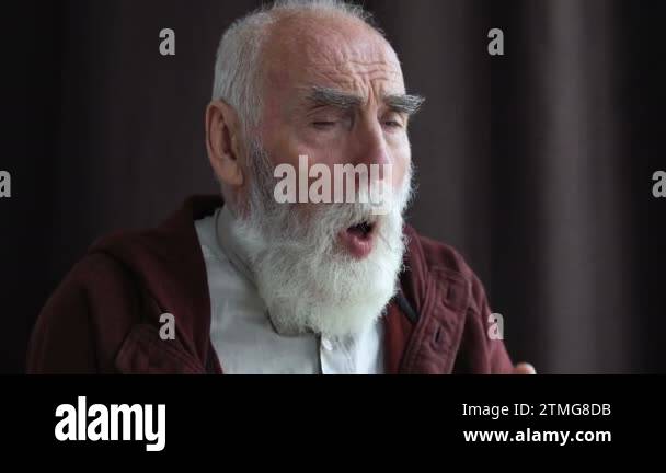 Old man suffering from dry cough and sore throat, chronic bronchitis ...