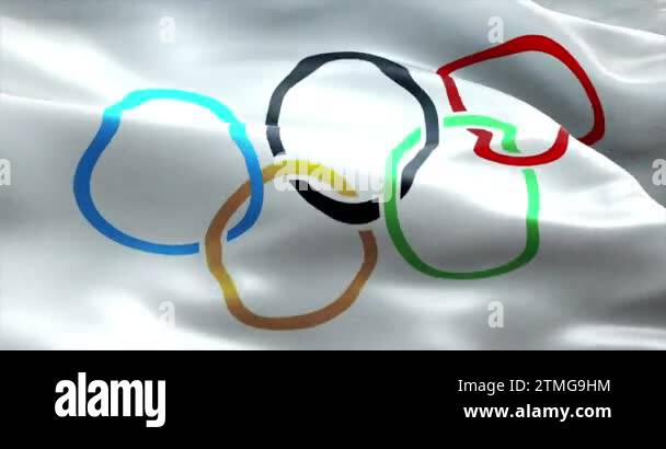 five circles colorful rings olympic symbol flag waving, circa August ...
