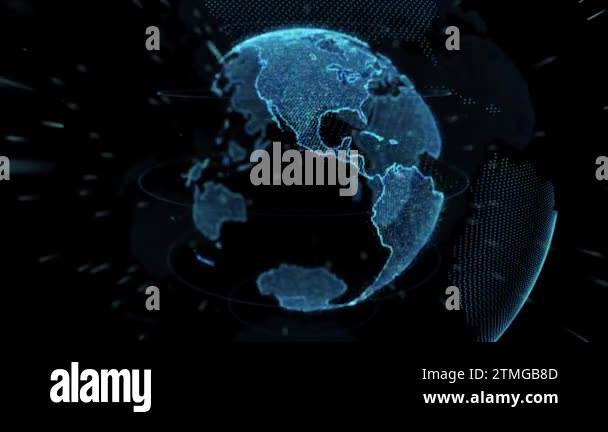 Earth Rotating 4k Loop Of Rotating Dots Stylised World Globe With Orbits Stock Video Footage Alamy