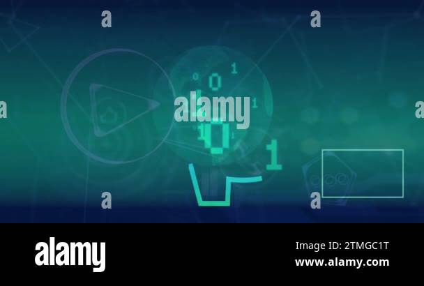 Animation of ai data processing over globe with ai icons. Global artificial intelligence ...