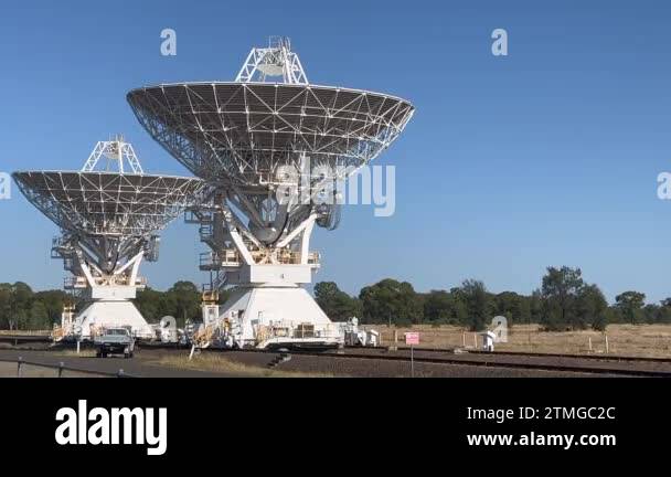 Two radio telescope antennas, near Narrabri NSW, of Australia Telescope ...
