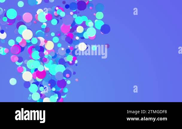Flying colorful balls in light space. Moving flying round spheres ...