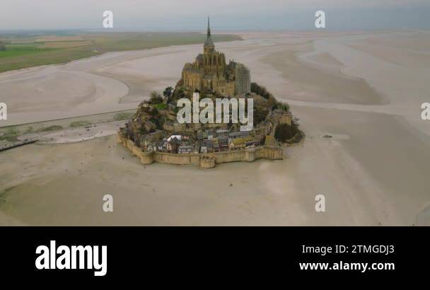 Aerial view castle in the water Mont Saint Michel. Located in the bay ...