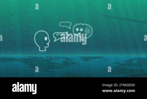 Animation of ai data processing with ai icons. Global artificial intelligence, computing ...