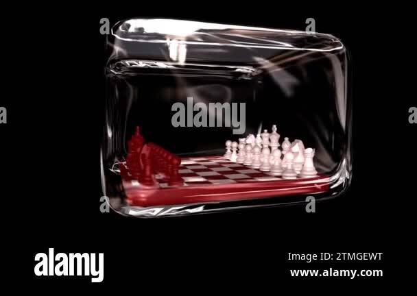 Chess Board and glass cube in full rotation, Alpha Channel, Looped, 3D ...