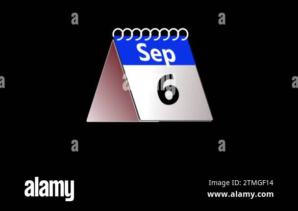 Blue and white Calendar date page animation flipping from September 1 ...