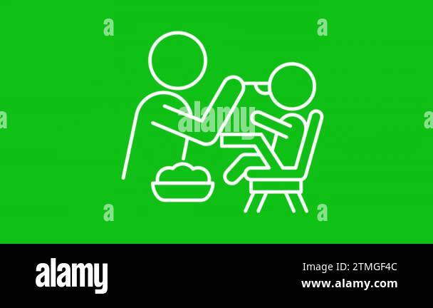 Feeding in highchair white animation. Mother giving food to baby. Loop ...