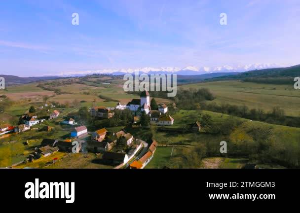 Aerial video of the fortified church at Hosman, in Sibiu county ...