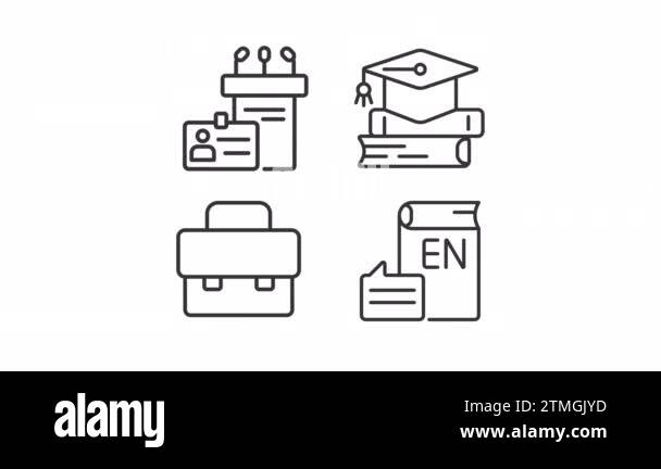 Student life linear animation. Attending lectures. Learn language ...
