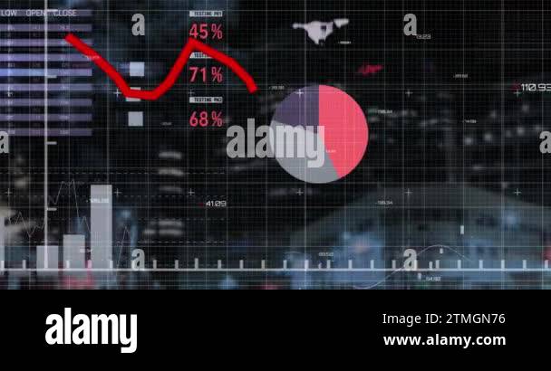 Animation of multiple graph over infographic interface against low ...